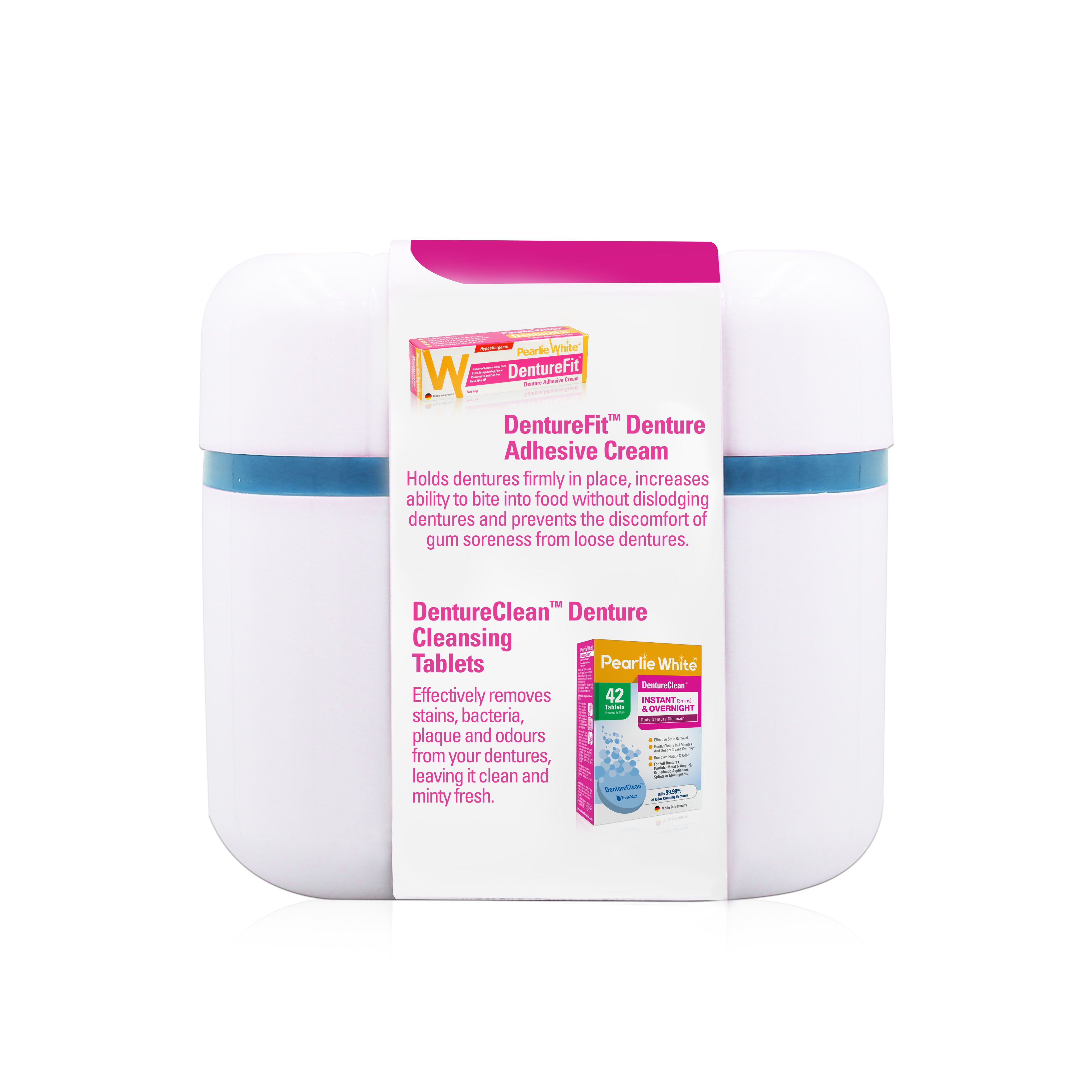 Pearlie White Denture Bath - Denture Container with Rinsing Basket ...