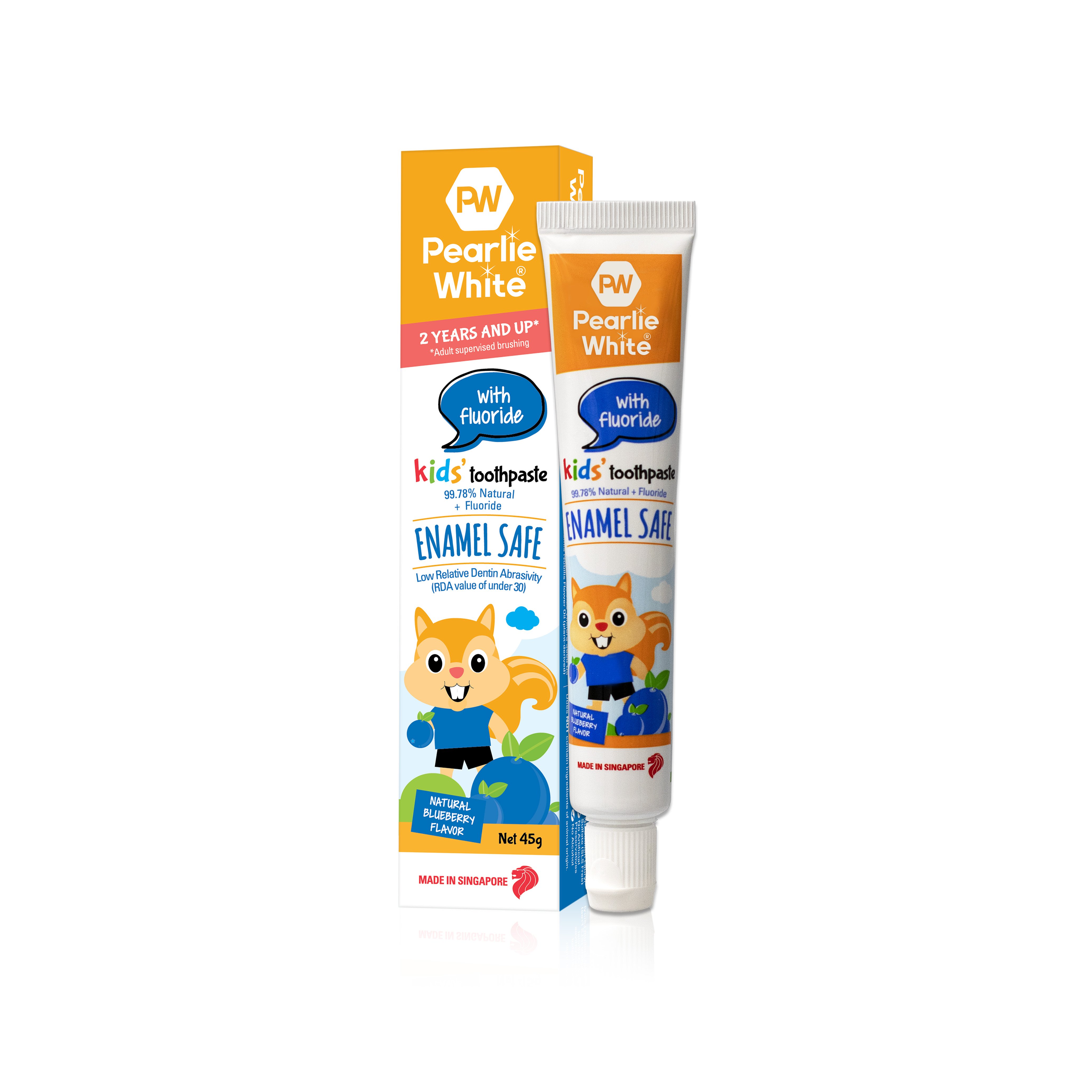 Pearlie White Enamel Safe Kids’ Fluoride Toothpaste (Blueberry) 45g ...