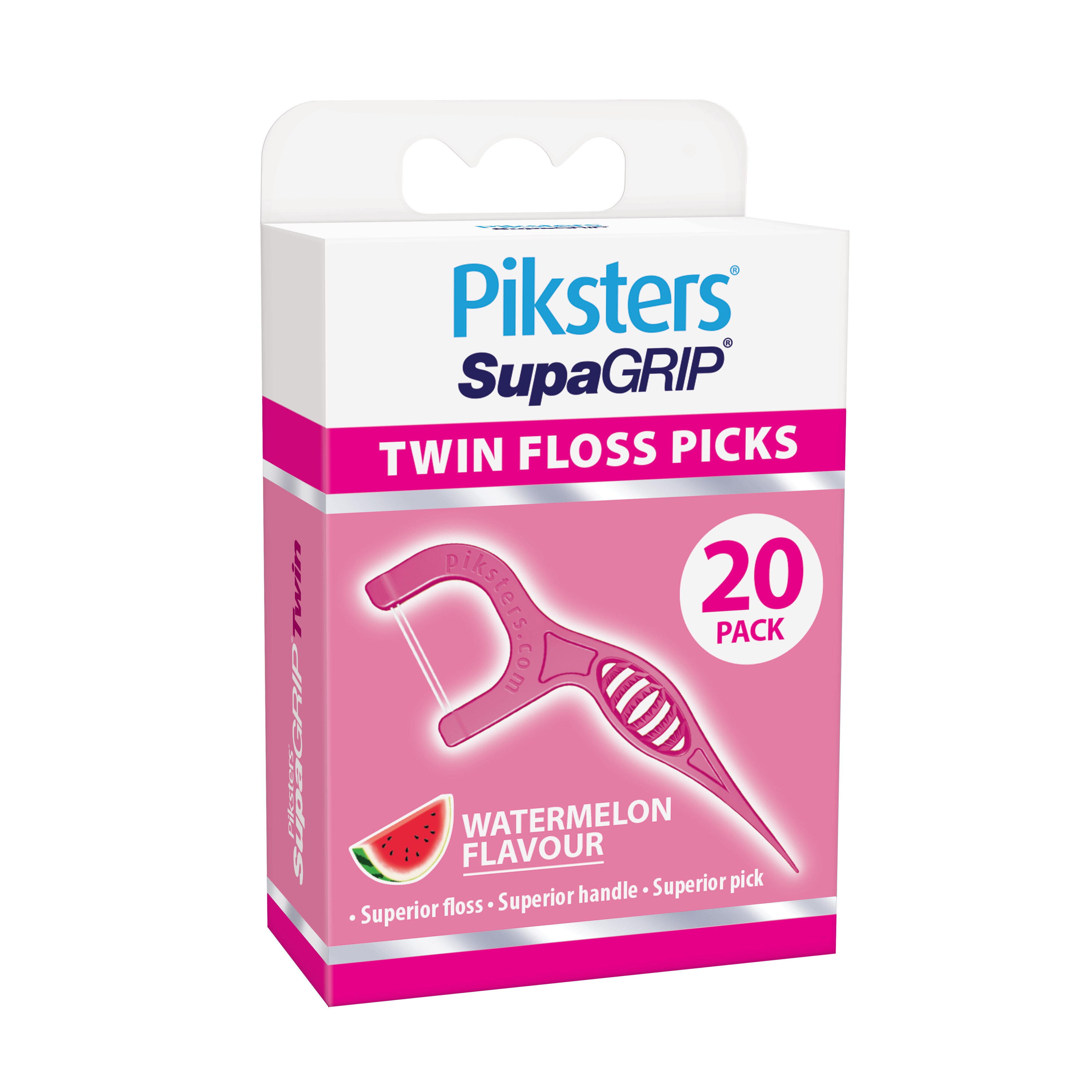 Piksters Supagrip Watermelon Twin Floss Picks (20 Pack) - Smile Store