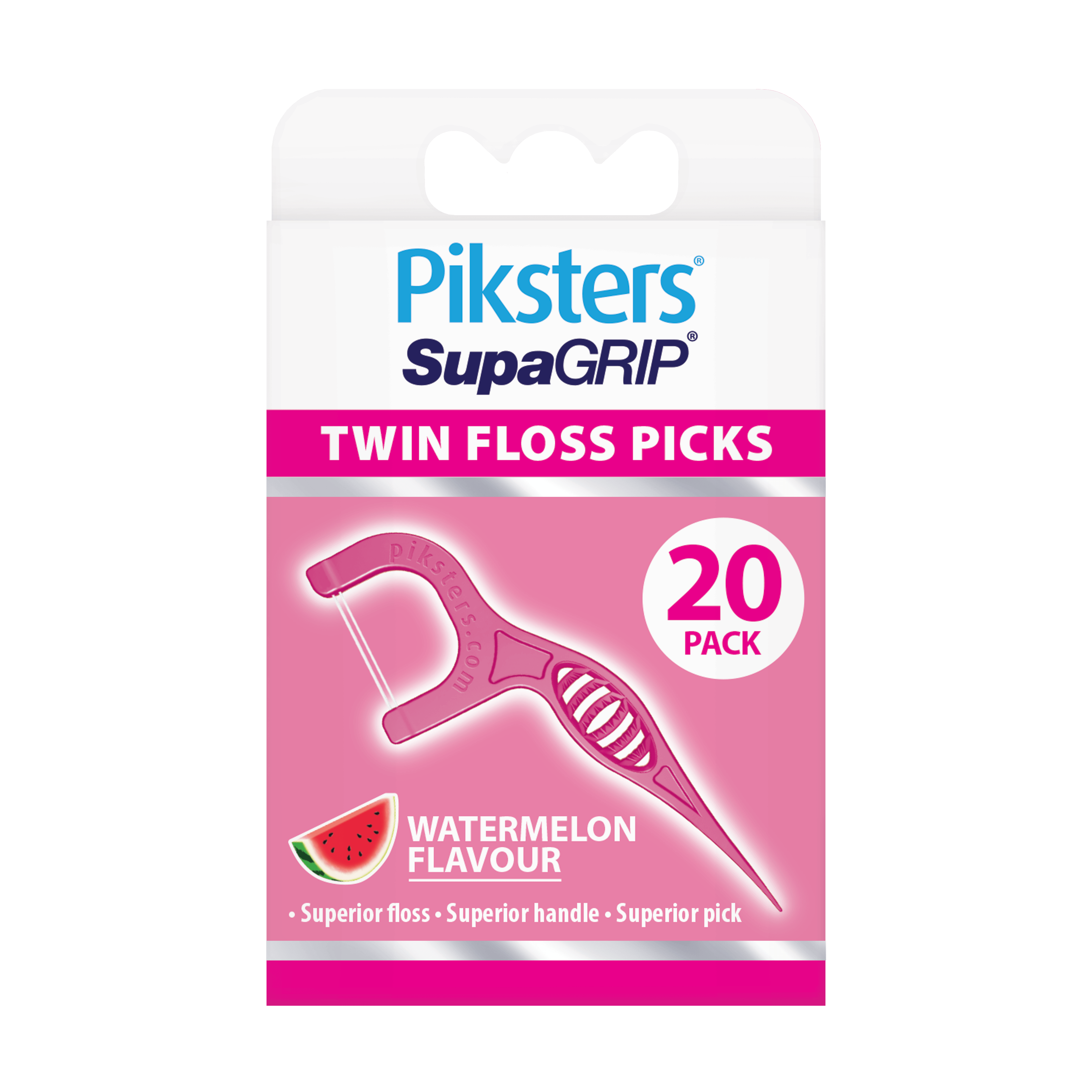 Piksters Supagrip Watermelon Twin Floss Picks (20 Pack) - Smile Store