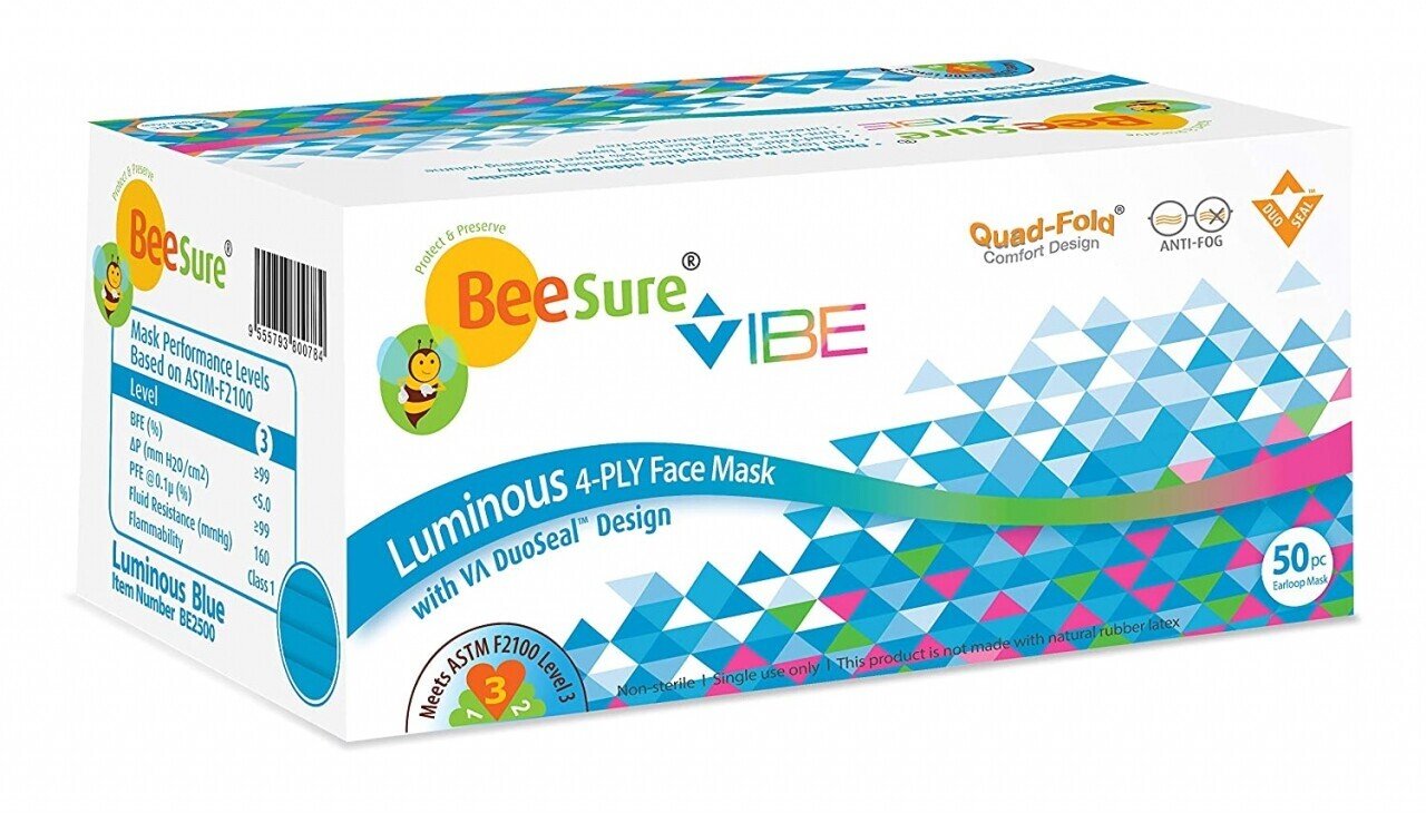 BeeSure Vibe Facemasks ASTM Level 3 - 50 pack - Smile Store